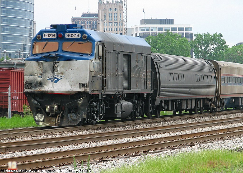 AMTK 90218 right side view of 350 as it limps to Jackson yard